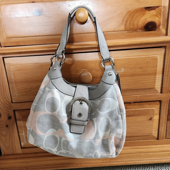 Coach | Bags | Coach Tri Color Signature Fabric And Leather Hobo Bag ...